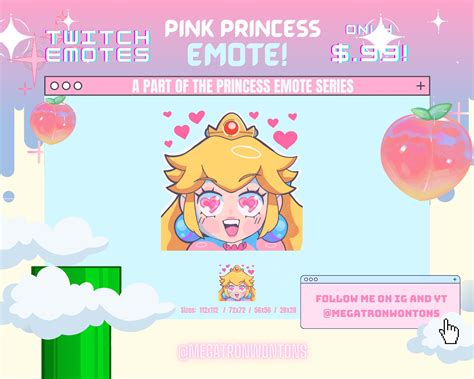 Kawaii Pink Princess Emote Peach Color Discord Twitch Stickers Gaming