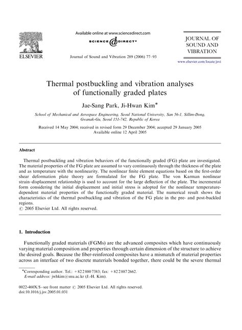 Pdf Thermal Postbuckling And Vibration Analyses Of Functionally Graded Plates
