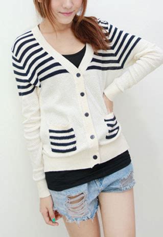 Grzxy6600067 Sweet Thin Stripe Print Knit Cardigan On Luulla