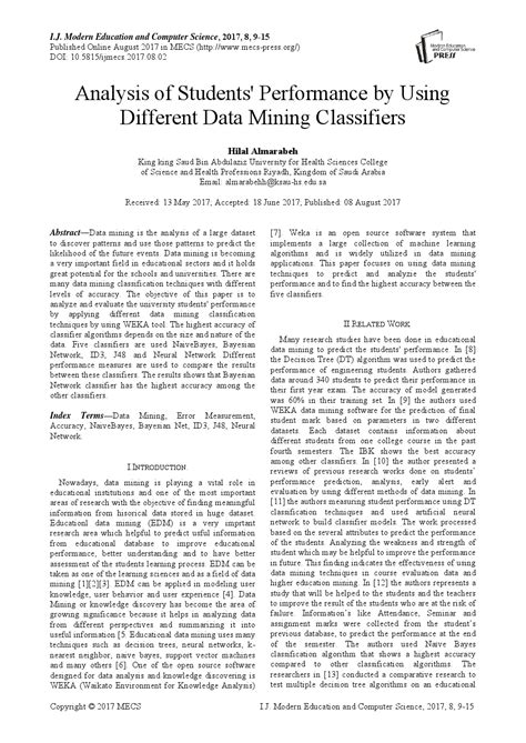 不同数据挖掘分类器对学生成绩的影响分析 IJMECS V N word文档在线阅读与下载 无忧文档