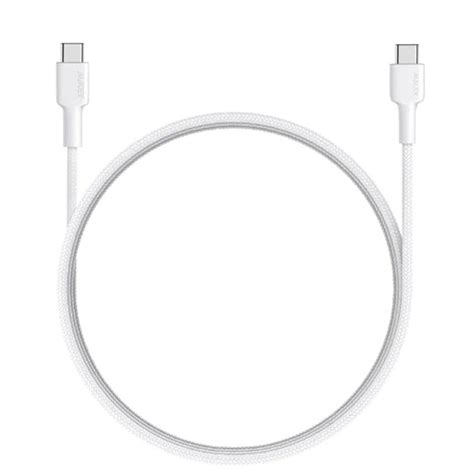 Aukey Impluse Braided Cc Nylon Braided Usb C To C Cable 0 9m White