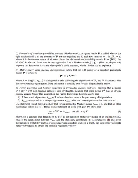 Properties Of Transition Probability Matrices Markov Chegg