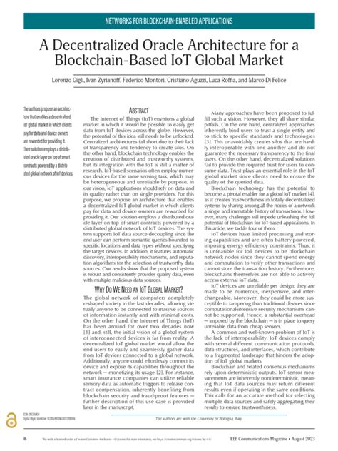 A Decentralized Oracle Architecture For A Blockchain Based Iot Global