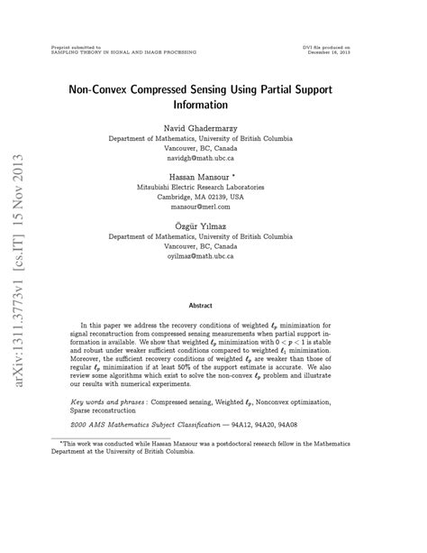 Pdf Non Convex Compressed Sensing Using Partial Support Information