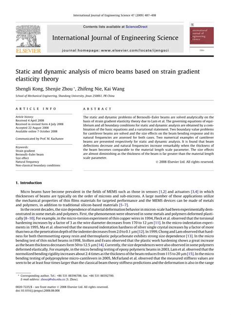 Pdf Static And Dynamic Analysis Of Micro Beams Based On Strain