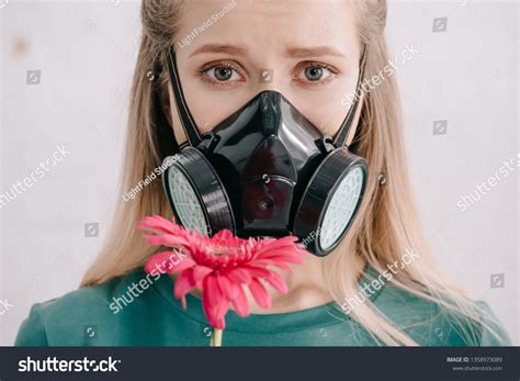 Blonde Woman Pollen Allergy Wearing Respiratory Stock Photo 1358973089 Shutterstock