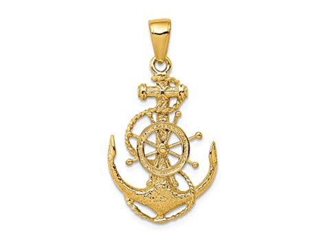 10k Yellow Gold Textured Medium Anchor With Wheel Pendant 1y5x7a Jtv