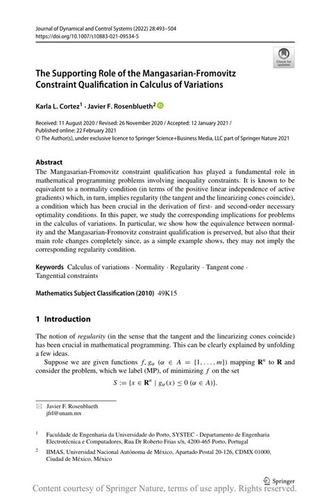 The Supporting Role Of The Mangasarian Fromovitz Constraint Qualification In Calculus Of