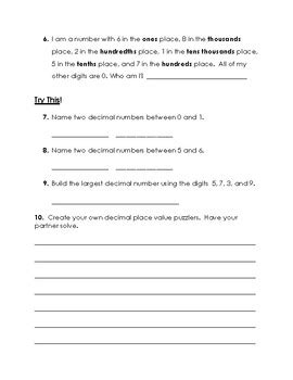 Decimal Place Value Puzzlers By Live Teach Teachers Pay Teachers