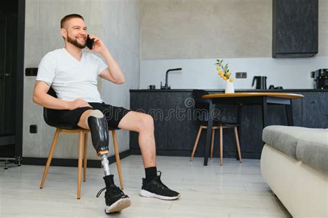 Man Amputee With Prosthetic Leg Disability On Above Knee Transfemoral