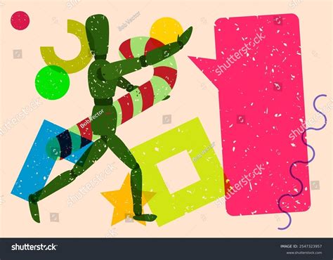 Risograph Wooden Puppet Holding Candy Cane Stock Vector Royalty Free