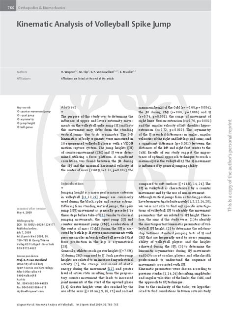 Pdf Kinematic Analysis Of Volleyball Spike Jump