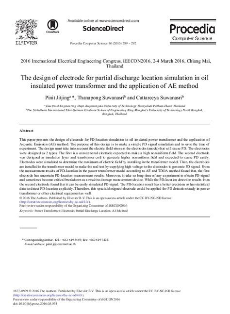 Pdf The Design Of Electrode For Partial Discharge Location Simulation In Oil Insulated Power