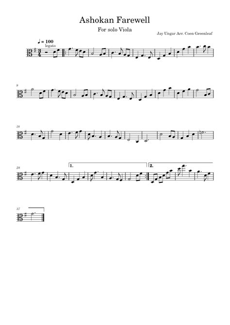 Ashokan Farewell Jay Ungar Ashokan Farewell For Solo Viola Sheet
