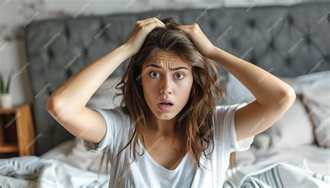Shocked Young Woman Wakes Up With Anxiety Premium Ai Generated Image
