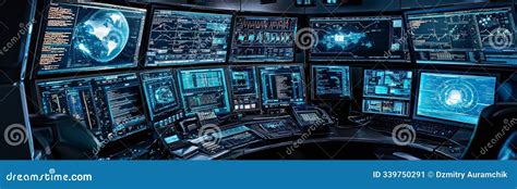 A Cybersecurity Command Center With Multiple Screens And Data Visualizations Dark Ambient
