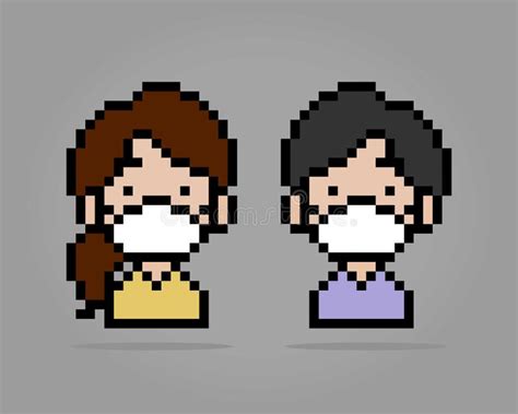8 Bit Pixel Girl And Men Wear Medical Masks In Vector Stock Vector Illustration Of Healthy