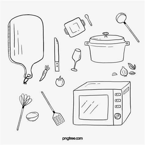 검은 선형 주방 일러스트 용품 부엌 주방 용품 검은 Png 일러스트 및 Psd 이미지 무료 다운로드 Pngtree