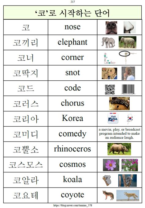 [한글 기초 사전] 코로 시작하는 단어 모음 Words Collection Of Starting With 코 네이버 블로그