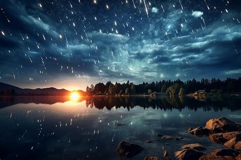 Premium Ai Image The Existing Meteor Shower Is Visible From The Lake