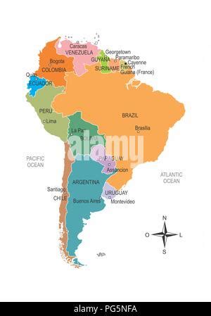 Map Outline Of South America With All Countries With Floral Pattern