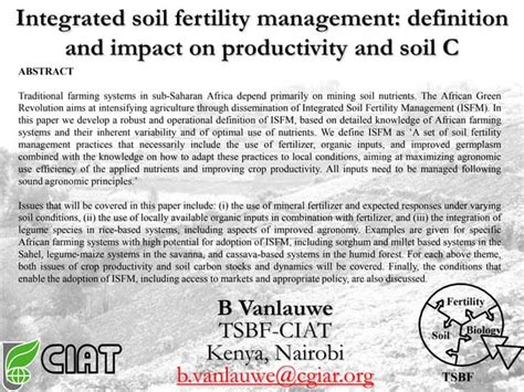 Integrated Management of Soil Fertility - Prerequisite for Increased ...