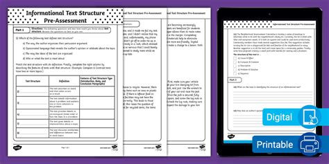 Sixth Grade Informational Text Structure Pre Assessment
