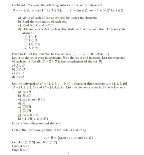 Solved Probleml Consider The Following Subsets Of The Set Chegg Com