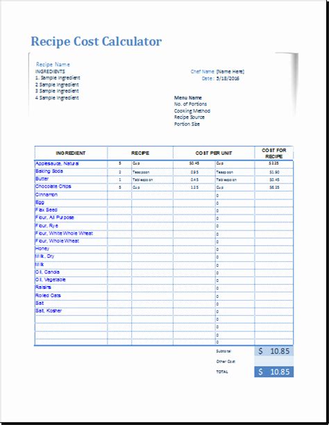 Recipe Template Excel Peterainsworth