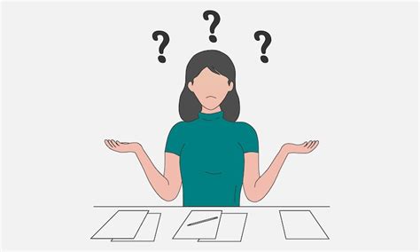 혼란스러운 여자 물음표 벡터 일러스트 레이 션으로 생각하는 의심에 여자 프리미엄 벡터