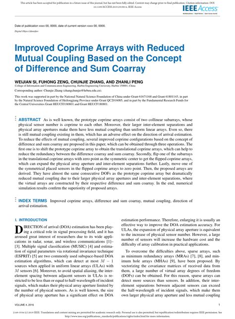 Pdf Improved Coprime Arrays With Reduced Mutual Coupling Based On The Concept Of Difference