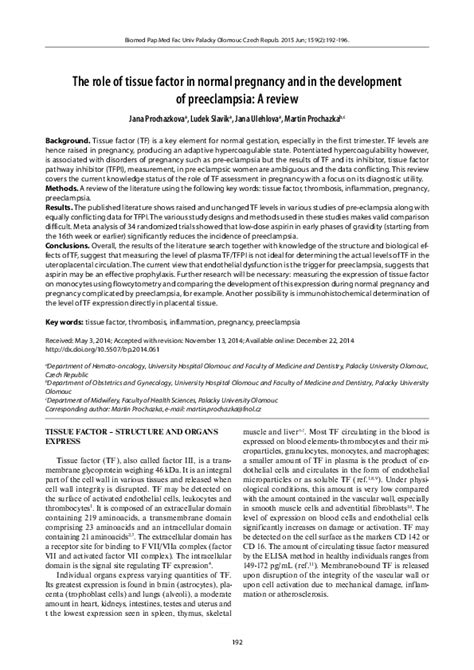 Pdf The Role Of Tissue Factor In Normal Pregnancy And In The Development Of Preeclampsia A Review