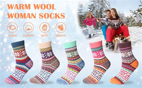 Elifeacc 5 Pairs Thermal Women Socks Warm Thick Knitting Winter Wool