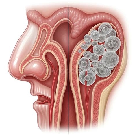 Nasal Polyps Nasal Cavity Cross Section Showing Healthy Sinus And Sinus