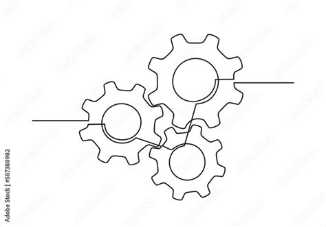 Gears Continuous One Line Drawing Gears Contour Illustration For