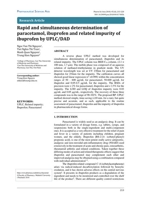 Pdf Rapid And Simultaneous Determination Of Paracetamol Ibuprofen And Related Impurity Of