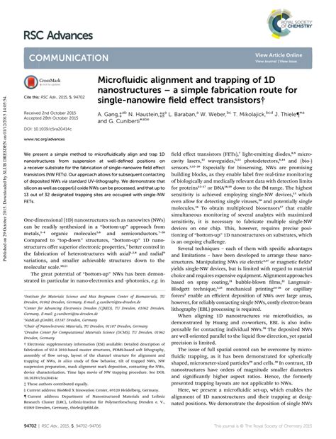 Pdf Microfluidic Alignment And Trapping Of 1d Nanostructures A