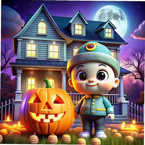 Halloween Terrible Ghost House With Pumpkin Stock Illustration