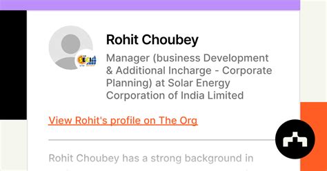 Rohit Choubey Manager Business Development And Additional Incharge Corporate Planning At