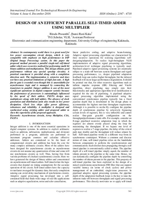 Pdf Design Of An Efficient Parallel Self Timed Adder Using Multiplier