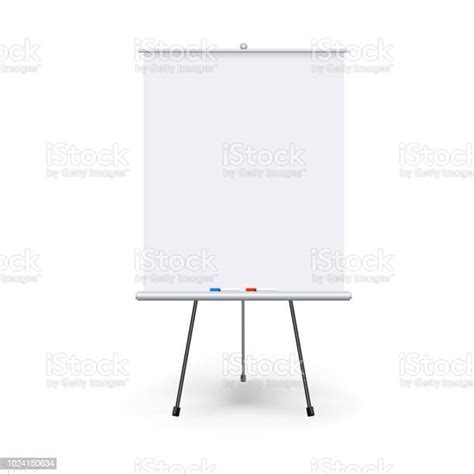 벡터 현실적인 빈 플립 차트와 화이트 깨끗 한 배경에 고립 된 세 다리 화이트 롤 프레 젠 테이 션 기업 연수 및 브리핑에 대 한 배너 벡터 이랑입니다 플립차트에 대한 스톡