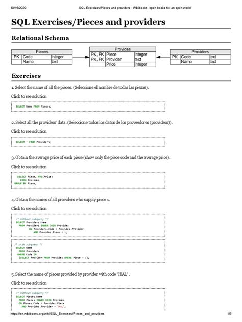Sql Exercises Pieces And Providers Wikibooks Open Books For An