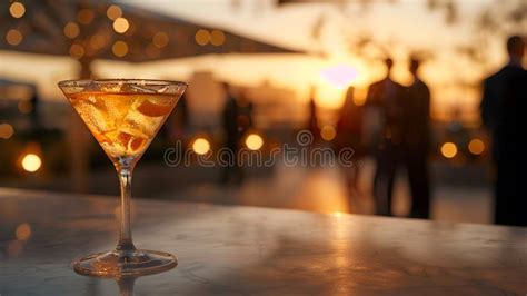 Elegant Cocktail Glass In A Rooftop Bar Blur Luxurious Atmosphere