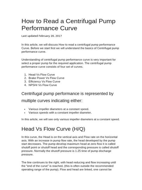 How To Read A Centrifugal Pump Performance Curve Pdf Pump Energy Technology