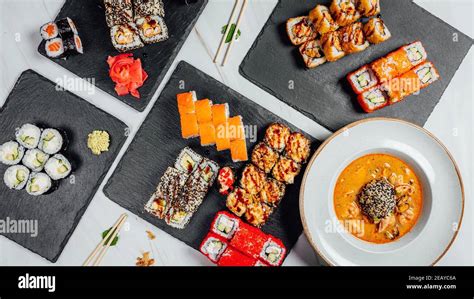 Overhead Shot Of A Table Of Delicious Asian Traditional Food Stock
