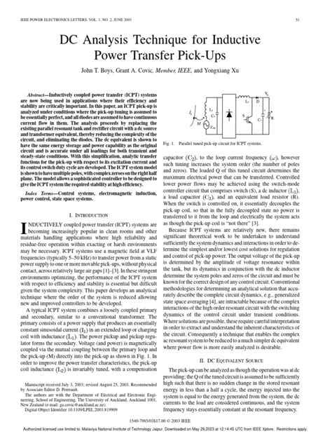 Dc Analysis Technique For Inductive Power Transfer Pick Ups Pdf Electrical Network Rectifier