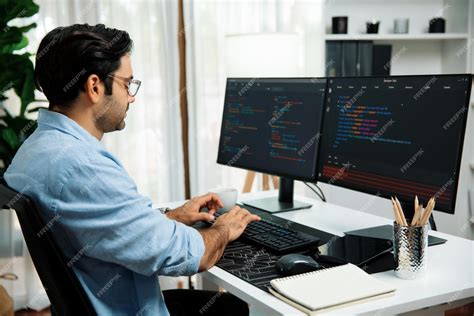 Premium Photo Developer Working Software Development Coding Two