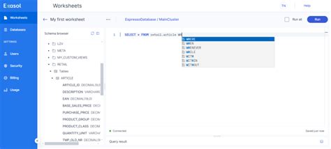 Use Worksheets Exasol SaaS Documentation
