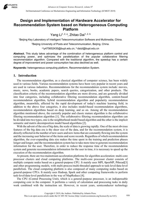 PDF Design And Implementation Of Hardware Accelerator For Recommendation System Based On