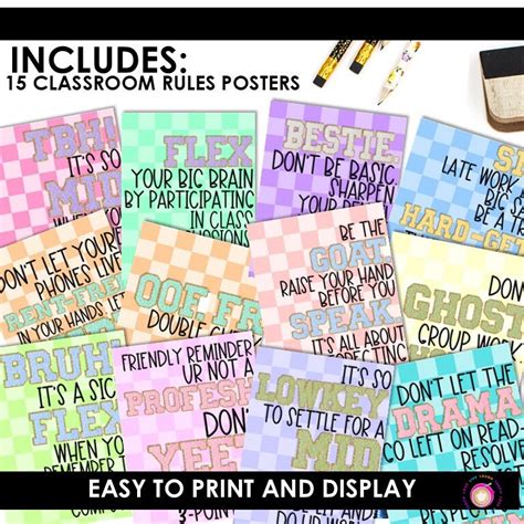 Funny Classroom Rules Posters Middle School Slang Bulletin Board Poster Set Back To School